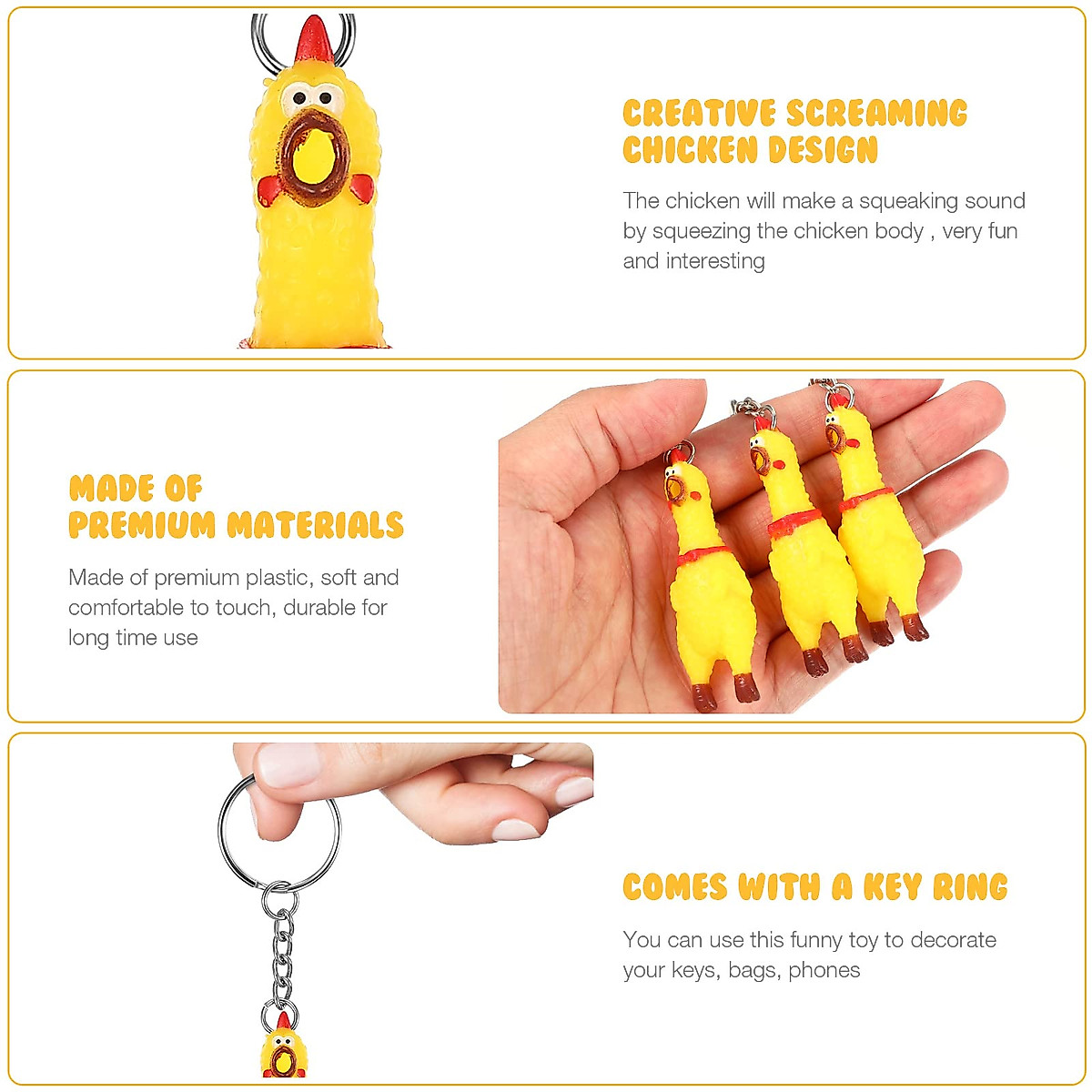 3 Pack Screaming Chicken Keychain, Mini Rubber Squeeze Screaming Chicken Toy Pendant Keychain for Bags Keys