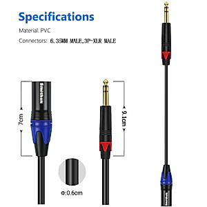 Smithok 1/4 to XLR Cable,Quarter inch(6.35mm) TRS to XLR Male, 1/4" Stereo Jack to XLR Balanced Interconnect Cord Patch Cable,Compatible with Speakers, Audio Consoles -6.6Ft(2m)