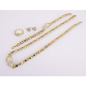 Generic Women's Hugs & Kisses XOXO Real Gold Plated Layered 4 Pieces Necklace Set Includes Necklace Ring Bracelet & Earrings Set Multi Color #19