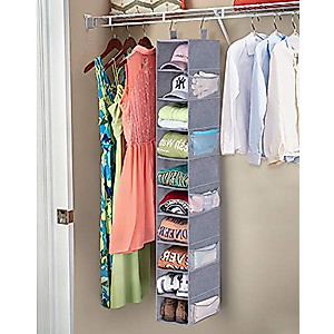 MISSLO 10-Shelf Hanging Shoe Organizer for Closet Organizers and Storage Shelves Hat Rack for Closet with 10 Side Mesh Pockets for Shoes, Caps, Scarves, Folded Clothes and Toys, Grey