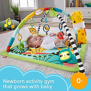 Fisher-Price Baby Playmat 3-in-1 Rainforest Sensory Gym with Music & Lights, Tummy Wedge & 5 Developmental Toys for Newborns 0+ Months