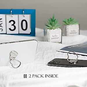 [2 Packs] Love Heart Shaped Glossy Finish Cell Phone Ring Holder Stand, 360 Degree Rotation Finger Ring Kickstand with Polished Metal Phone Grip for Magnetic Car Mount (Sliver)