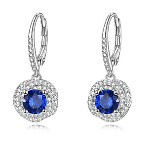 VONALA Sapphire Earrings 925 Sterling Silver Blue Cubic Zirconia Leverback Earrings CZ Dangle Drop Dangling Earrings Sapphire Jewelry Gift for Women