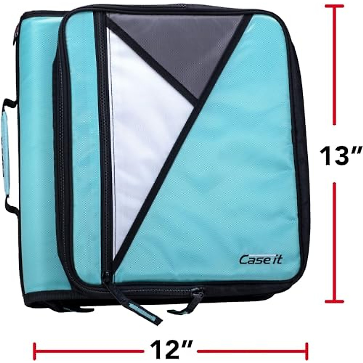 Case-it The Universal Zipper Binder - 2 Inch O-Rings - Padded Pocket That Holds up to 13 Inch Laptop/Tablet - Multiple Pockets - 400 Page Capacity - Comes with Shoulder Strap - Spearmint LT-007