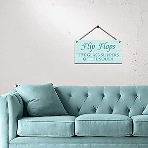 Flip Flops The Glass Slippers of The South 5X10 Inches Wood Retro Look Decoration Art Hanging Sign for Home Kitchen Bathroom Farm Garden Garage Inspirational Quotes Wall Decor