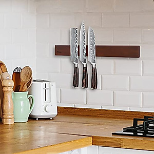 SENKEN Acacia Wood Magnetic Knife Strip - Wall Mounted Holder for Knife Set - Wooden Magnetic Knife Holder for Wall - Extra Large 15.75" Length Knife Rack, Includes Adhesive Tape to Install on Tile