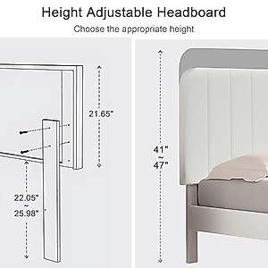 VECELO Queen Size Upholstered Bed Frame with Adjustable Headboard, Velvet Platform Bedframe Mattress Foundation, Strong Wood Slat Support, No Box Spring Needed, White