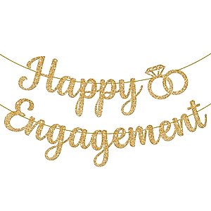 KatchOn, Gold Glitter Happy Engagement Banner - 10 Feet, No DIY | Engagement Party Decorations | Engagement Party Banner, Happy Engagement Decorations | Engaged Banner, Bachelorette Party Decorations