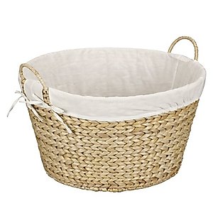 Household Essentials Natural ML-6667N Round Wicker Laundry Basket Hamper with Liner