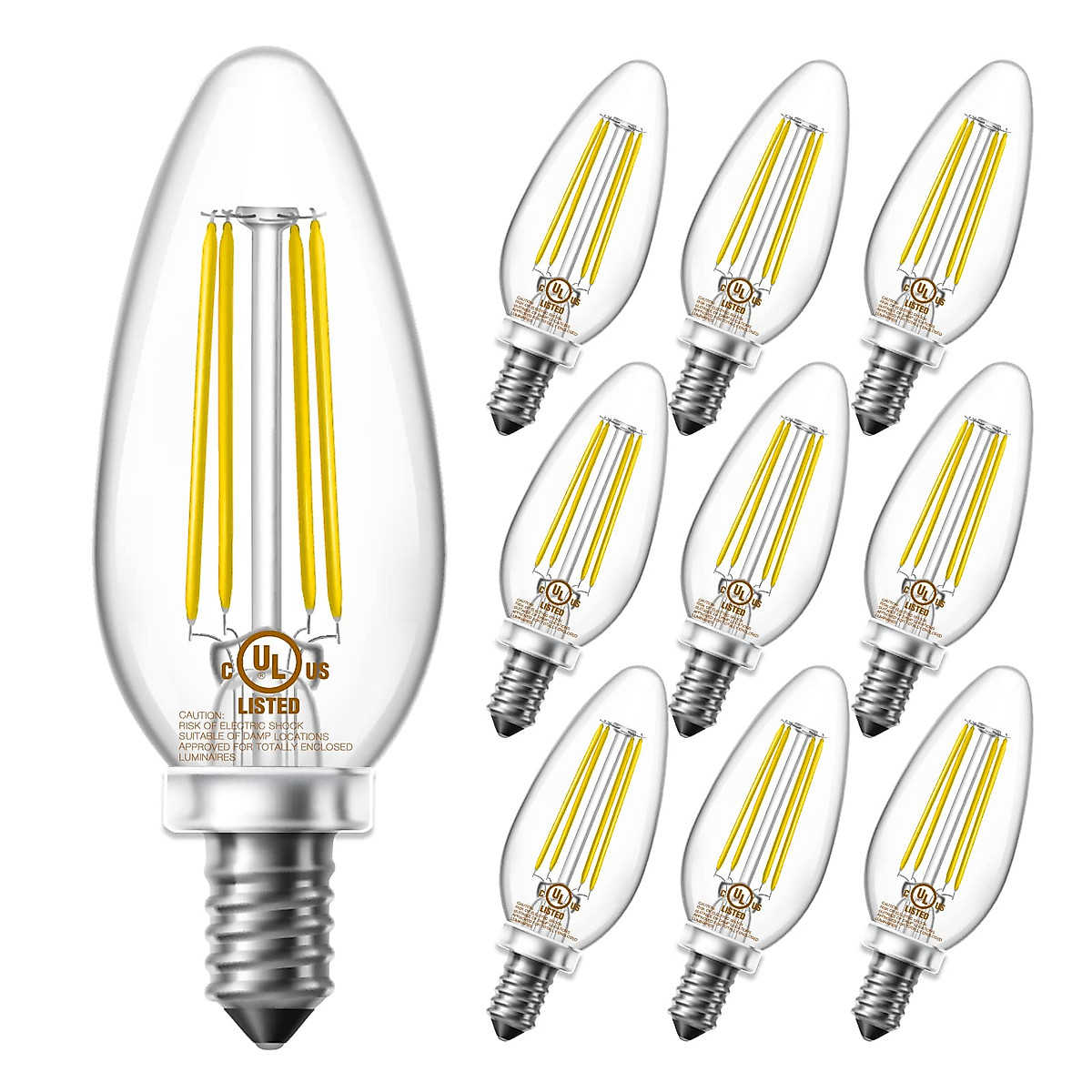 DAYBETTER E12 Led Candelabra Bulbs 60W Equivalent, Dimmable Chandelier Light Bulbs, High Brightness 600 LM Daylight White 5000K, B11 Filament Candle Light Bulbs, Clear Glass Style for Home, 10 Pack