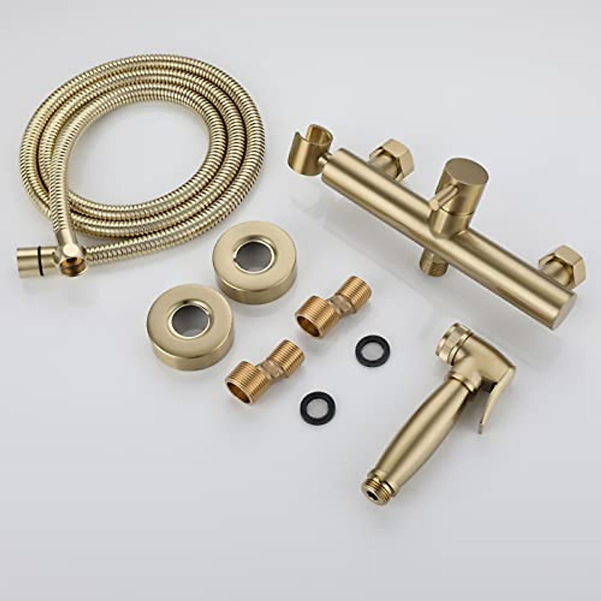 MINJING Bidet Sprayer Kit for Toilet Brushed Gold Multifunction Wall Mounted Bidet Attachment Faucet Toilet Sprayer Tap Attachment with Shower Hose