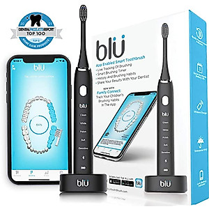 Blu Smart Electric Toothbrush, Sonic Power Toothbrush with Interactive Live Tracking App for Adults (Black)