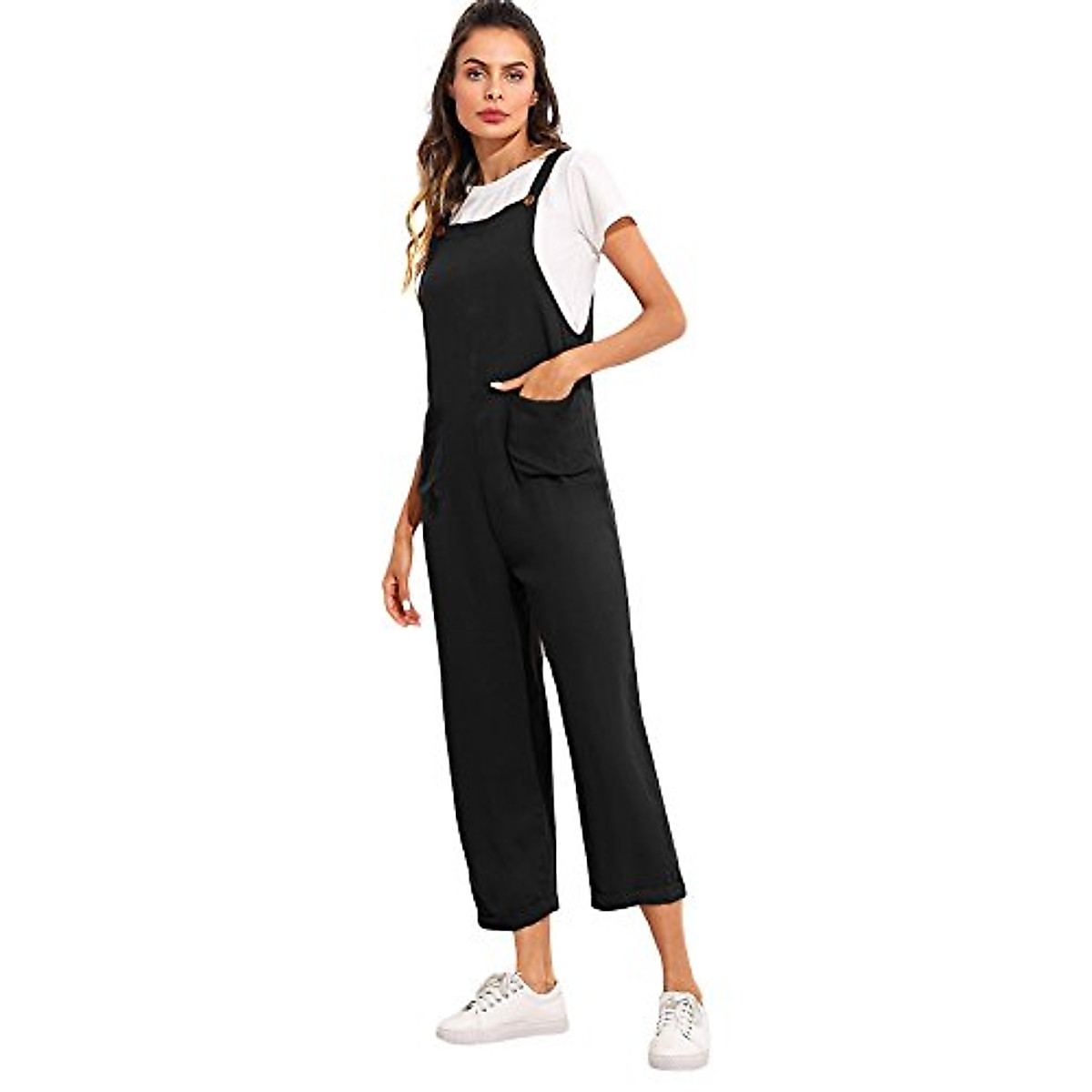 Verdusa Women's Adjustable Straps Jumpsuit Overalls with Pockets Black XL