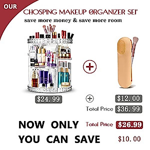 360 Rotating Makeup Organizer Set, Organizador De Maquillaje Perfumes, Clear Acrylic Cosmetic Display Cases, Spinning Cosmetic Storage Box for Vanity, with Makeup Brush Holder Travel Case Silicone