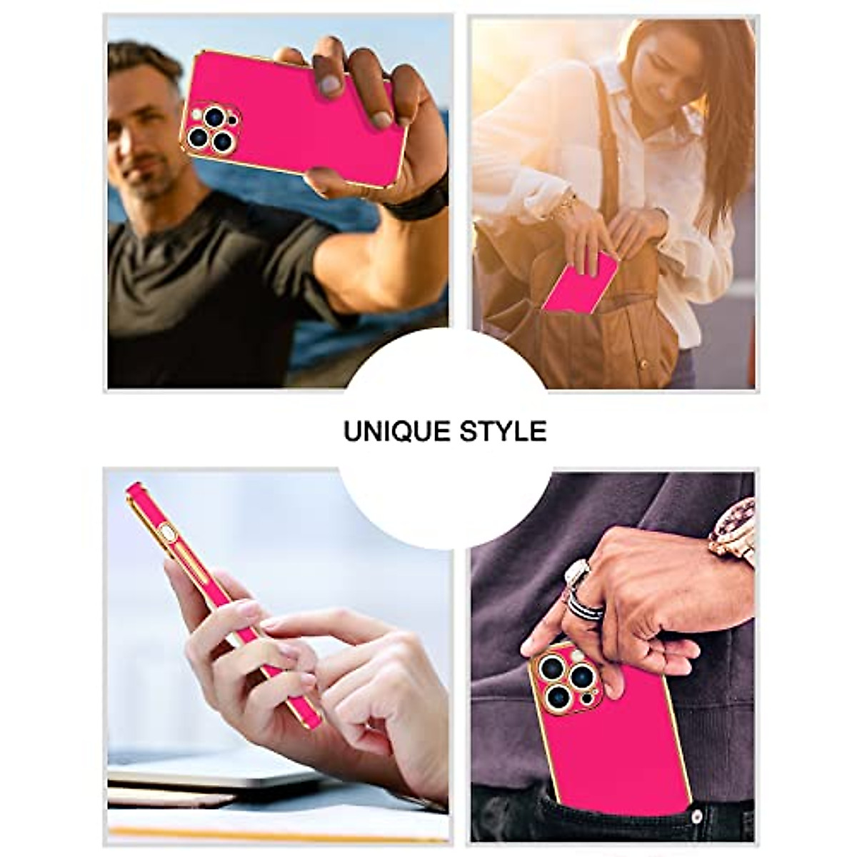 BENTOBEN for iPhone 13 Pro Max Case, Slim Soft Luxury Electroplated Bumper iPhone 13 Pro Max Phone Case for Women Men Girl Shockproof Protective Case Cover for iPhone 13 Pro Max 6.7", Hot Pink/Gold