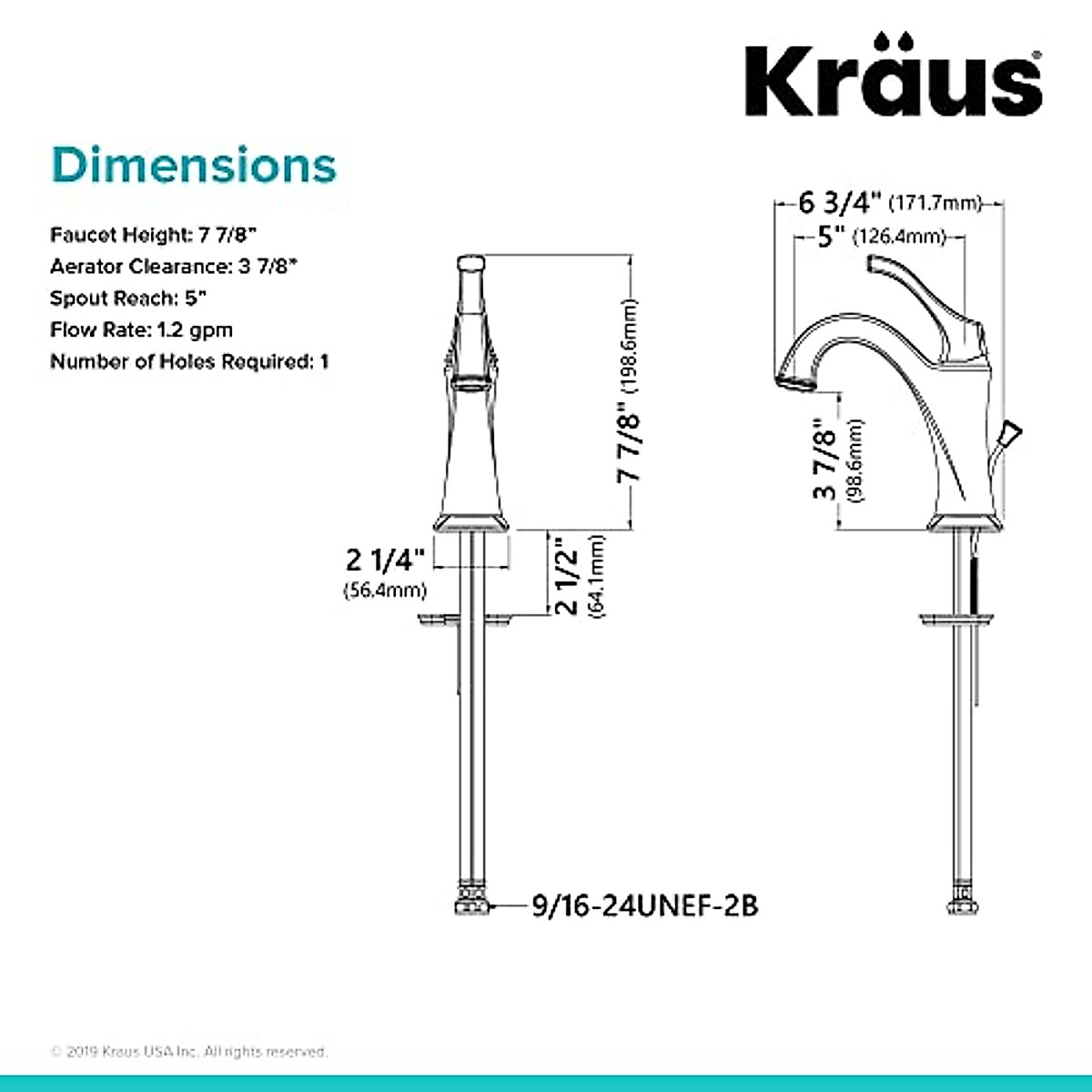 KRAUS KBF-1201SFS Arlo Single Handle Basin Bathroom Faucet with Lift Rod Drain and Deck Plate, Spot-Free All-Brite Stainless Steel