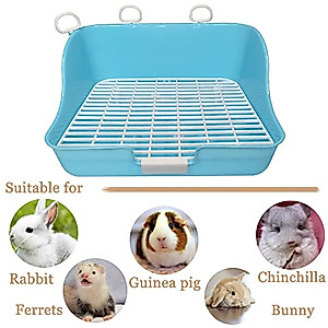 Hamiledyi Rabbit Litter Box, Small Animal Corner Potty Trainer, Bunny Toilet Pets Plastic Rectangle Cage Bedding Box Pet Pan with Chew Toys for Guinea Pigs Hamster Chinchilla Ferret