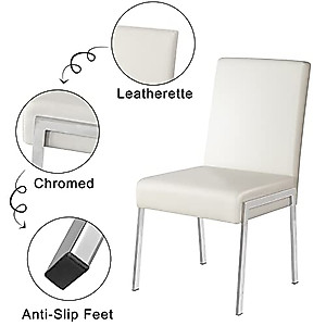 KithKasa Modern Faux Leather Upholstered Dining Chairs Set of 2, Armless White Accent Chairs with Chromed Metal Legs for Kitchen Dining Room