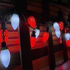 KAQ C9 Christmas Lights 2PK 100 LED 98ft Extendable Waterproof Christmas Lights Green Wire String Lights, Outdoor Christmas Lights for Patio Wedding Party Christmas Decorations (Red & Cool White)