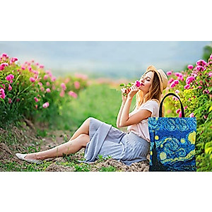 SuyuanArt 3 Pack Reusable Aesthetic Tote Bag, Van Gogh Post-Impressionism Art Canvas Carry on Shoulder Tote,Women Work Beach Travel