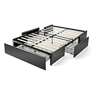 Giantex Bed Frame with 3 Drawers, Heavy Duty Full Size Platform Bed with Wooden Slats, Mattress Foundation with Sturdy Frame, No Box Spring Needed, Dark Grey, Headboard Not Included