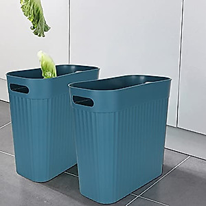 ZOFORTY 3 Pack Slim Plastic Trash Can Wastebasket 3 Gallon Garbage Container Bin with Handles for Bathroom, Kitchen, Office, Dorm (Blue, Rectangular)