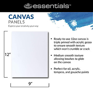 Royal & Langnickel Essentials 9x12 Triple Gessoed Canvas Panel Value Pack, for Oil and Acrylic Painting, 12 Pack