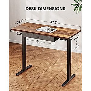 ErGear Electric Standing Desk with Drawer, Adjustable Height Sit Stand Up Desk, Home Office Desk Computer Workstation, 48x24 Inches, Vintage Brown