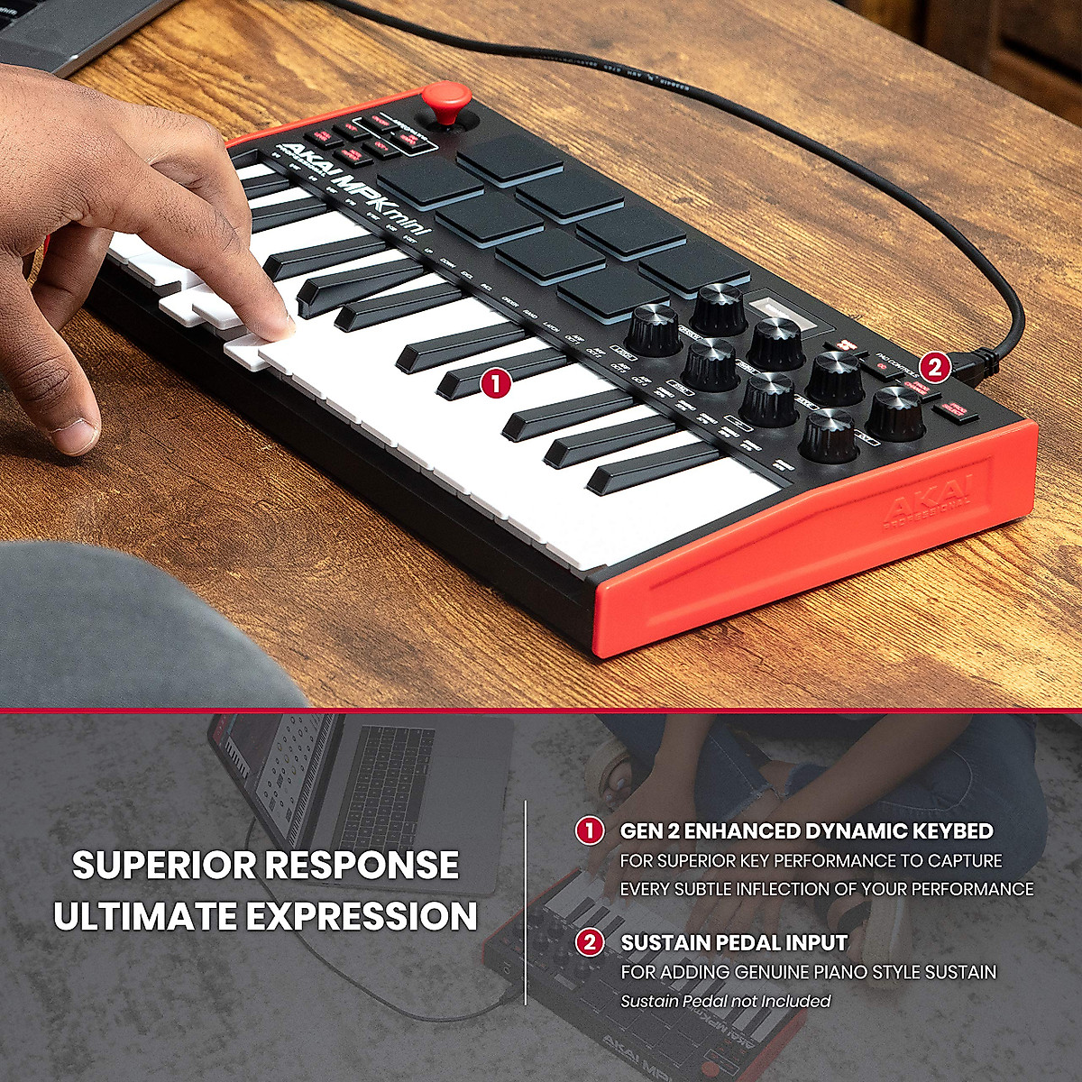 Akai MPK Mini MK3 MIDI Keyboard Controller + M-Audio SP2 Sustain Pedal, with MPC Beats and Software Suite – Beat Maker Bundle
