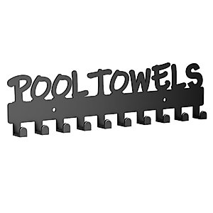 GTK Pool Towel Rack with 10 Hooks, Wall Mounted Towel Holder, Towel Racks for Bathroom, Outdoor Towel Hooks, Towel Hangers for Pool, Self Adhesive (Black)