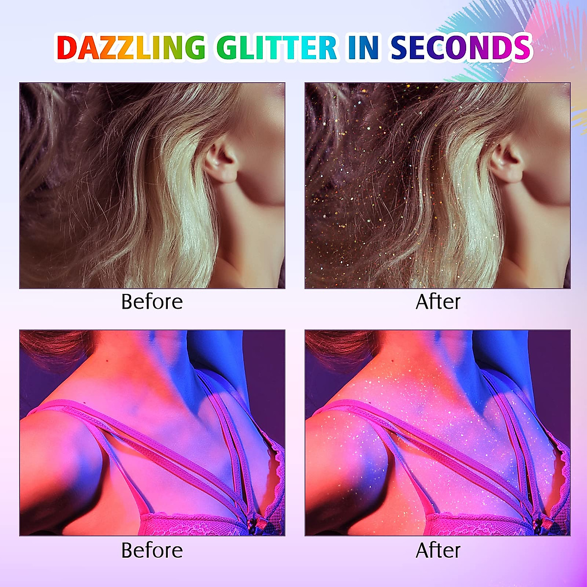 LOKFAR Glitter Spray for Hair and Body, Body Glitter Spray Hair Glitter Spray, Quick-Drying Waterproof Glitter Body Spray Glitter Hairspray, Body Shimmer Sparkle Spray (2.11 oz)