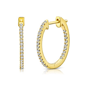 ARAIYA FINE JEWELRY 10K Yellow Gold Round-shape Inside and Outside Diamond Hoop Earrings for Women (1/2 cttw, I-J Color, I2-I3 Clarity)