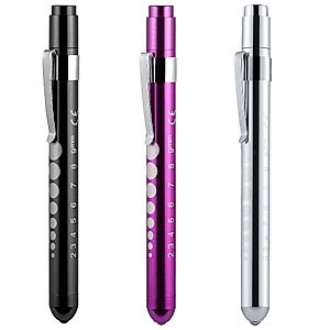 VAKS Pen Lights for Nurses Doctor, Reusable White Light LED Medical Penlights for Nurses Students EMTs with Pupil Gauge and Ruler, 3 Pack