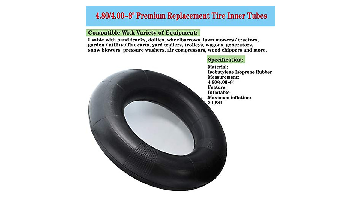 Premium 4.80/4.00-8 Inner Tubes for Hand Trucks & Lawn Equipment