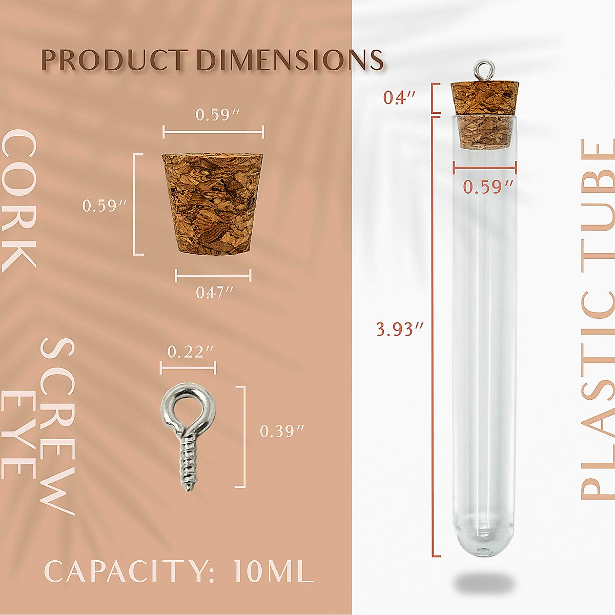 25 Pcs Plastic Test Tubes with Cork Stoppers & Screw Eyes |0.59x3.93 in, 0.3 fl oz | Clear Plastic Tubes for Solids & Liquids Storage | Plastic Tube/Test Tube for Science, Crafts or Decoration