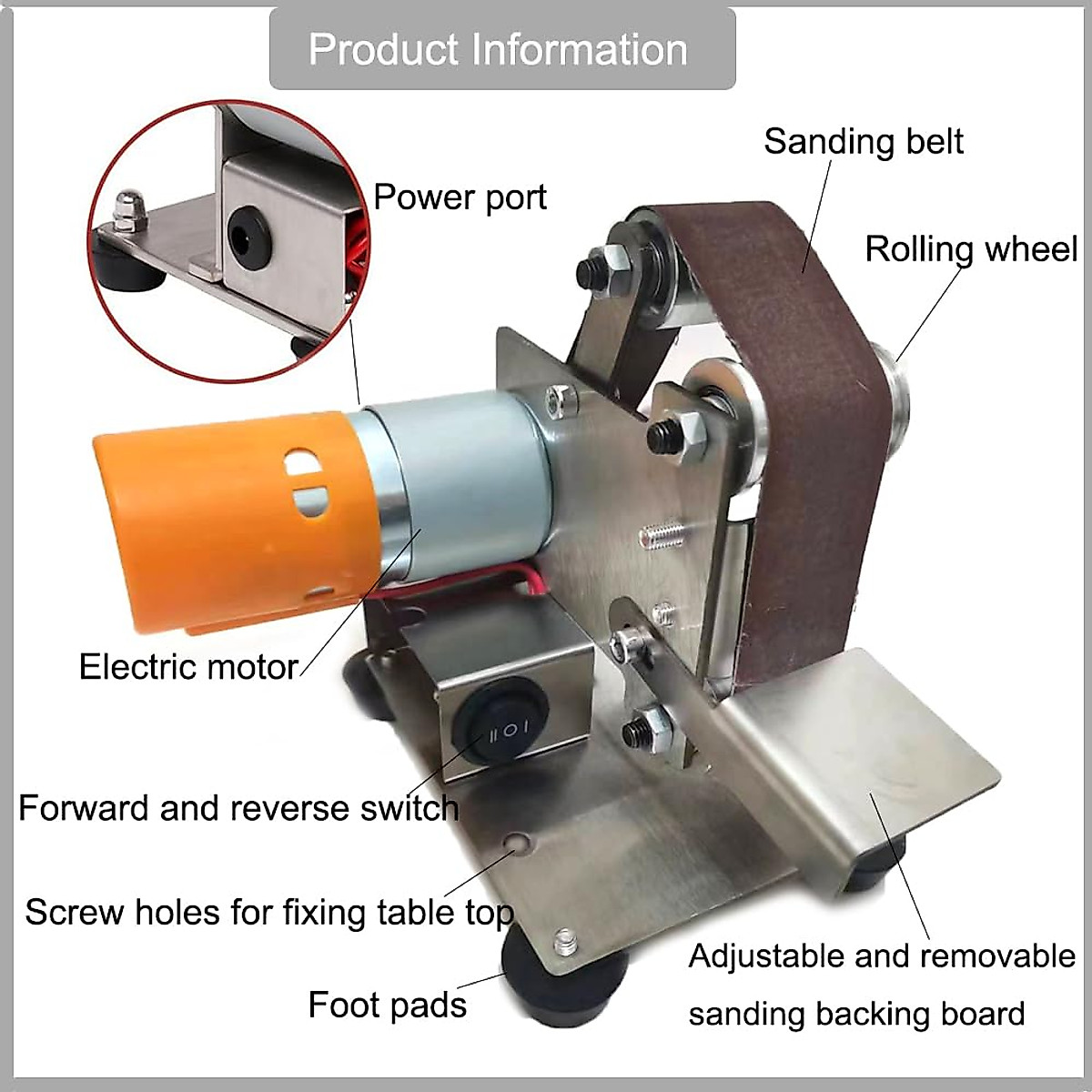 Electric Mini Belt Sander Polishing-Grinding Sharpener, 13 x 1.2inch Power 7 Adjustable Speed Multifunctional Mini Bench Belt Grinder Kit for Metal Knife Wood Polishing