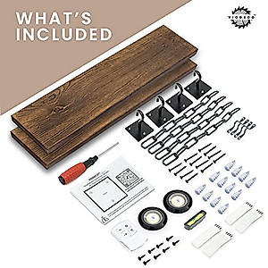 VIODECO Set of 2 Solid Chain Floating Shelves, 25.6" Natural Pine Rustic Wall Shelf for Living Room Or Kitchen, Walnut Bathroom Decor Or Bedroom Bookshelf, Farmhouse Country Decorative Wall Shelves