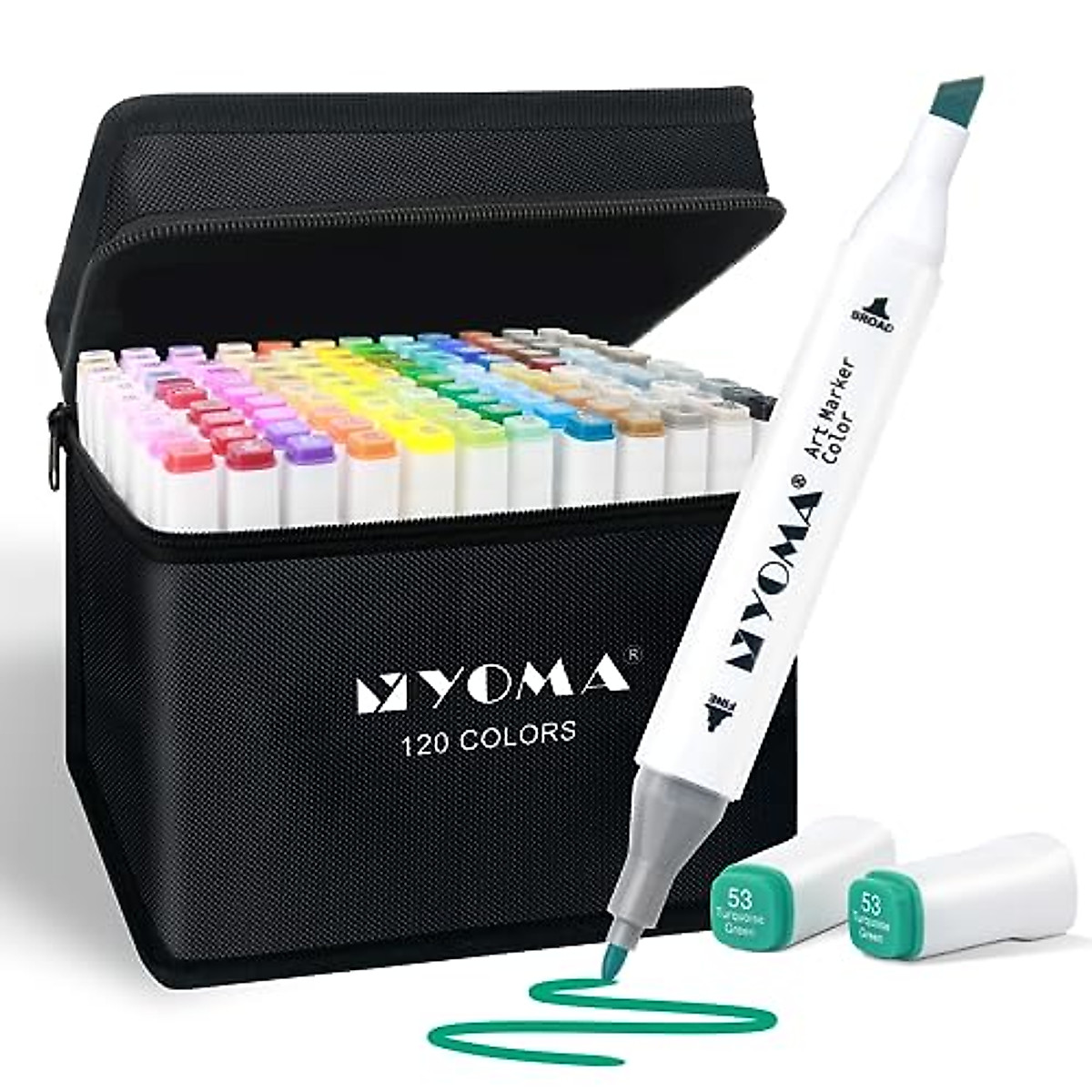 Y YOMA 120 Colors Alcohol Markers Dual Tip Markers Art Markers Set, Unique Colors (1 Marker Case) Alcohol-based Ink, Fine & Chisel, White Penholder