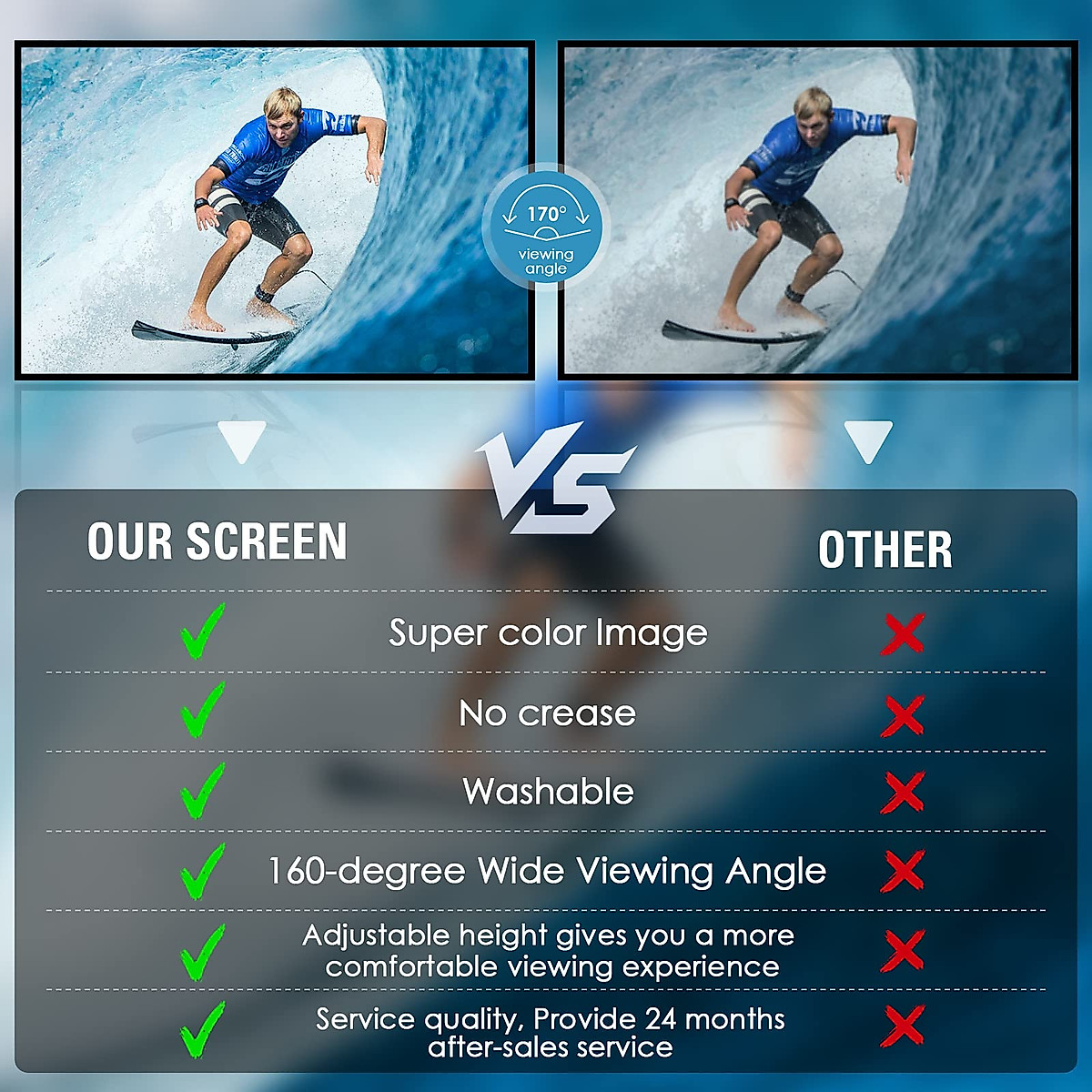 Projector Screen and Stand 150 Inch, LEORFI Outdoor Portable Projector Movie Screen Pull Down, Indoor Projections Screen with Stand 16:9 4K Full HD Support Height Adjustable for Home Theater Camping