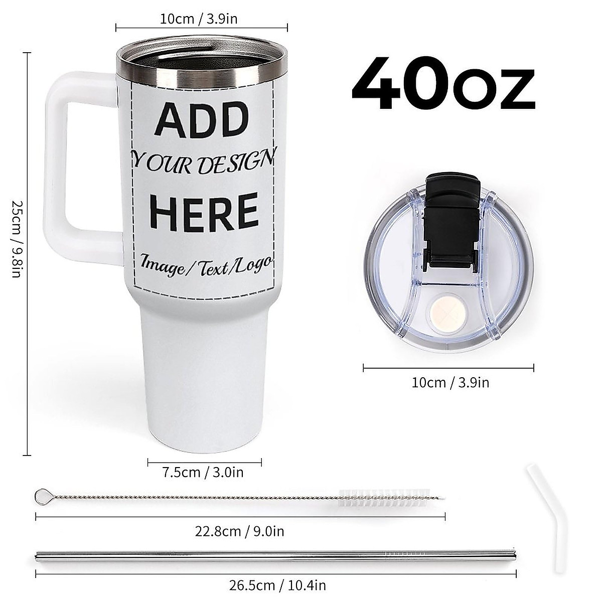 Personalized Tumbler with Handle|Custom Coffee Tumbler with Lid and Straw|Design Your Own Text/Photo Car Cup Holder|Stainless Steel Cup for Gym/Work/Travel Mug Gift for Women&Men(40oz)