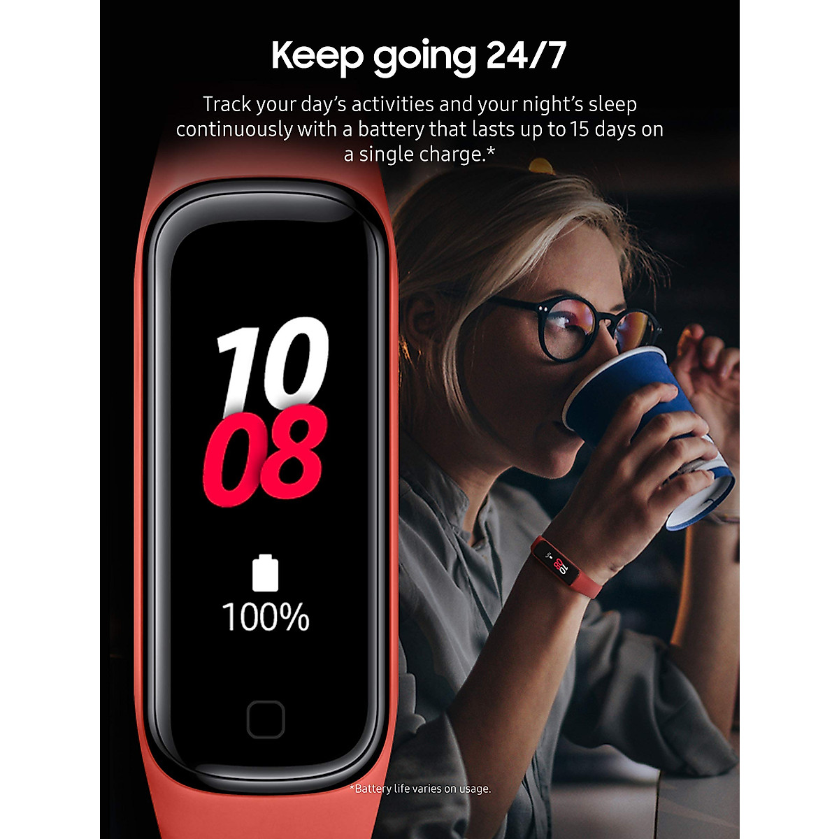 Samsung Galaxy Fit 2 Bluetooth Waterproof Fitness Tracking Smart Band – Red (Renewed)