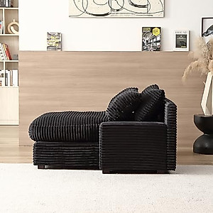 Eafurn Oversized Singel Sleeper Sofa Couch for Living Room Corduroy Upholstered Chaise Lounge Daybed with Thicked Cushions and Throw Pillows for Apartment, Black