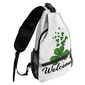 Sling Backpack, St. Patrick's Day Green Clover Waterproof Lightweight Small Sling Bag, Travel Chest Bag Crossbody Shoulder Bag Hiking Daypack for Women Men