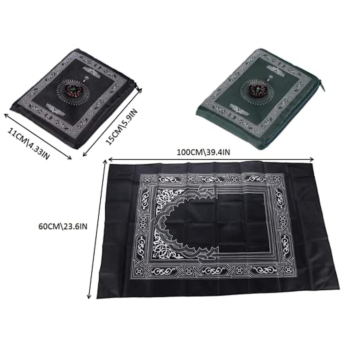 Kellegour 2 Pieces Muslim Travel Prayer Mat,Muslim Prayer Carpet,with Compass Pocket Sized Carry Bag,Muslim Prayer Rug and Attached Compass,Islamic Prayer Rug,Islamic Prayer Pad