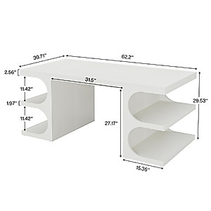 Tribesigns 62" Executive Office Desk, Large Computer Desk with Storage Shelves, Modern Wood Writing Desk Study Table, Workstation Desk Business Furniture for Home Office, White