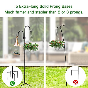 Whonline Double Shepherds Hook,2 Pack,92 Inch,5 Base Prongs Heavy Duty,Two Sided Garden Pole,Hanging Plant Baskets Solar Light Lanterns Garden Plant Hanger Stands