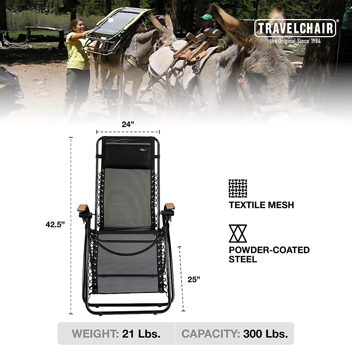 Travel Chair 218922 Chair, Lounge Lizard Black