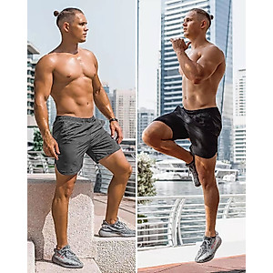 CANGHPGIN Men's Workout Athletic Running Shorts 7 inch Lightweight 2 Pack Basketball Sports Gym Shorts with Pockets