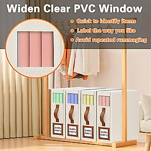 LHZK Sheet Organizers and Storage 4 Pack, Foldable Bed Sheet Organizers and Storage (Queen & King Size), Bed Sheet Organizer with Leather Handle, Window and Label