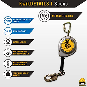 KwikSafety - Charlotte, NC - Cobra 30' Self Retracting Lifeline [NO Tangle Steel Cable] Class B SRL ANSI OSHA Retractable Fall Arrest Safety Construction Roofing PPE Gear